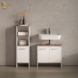 BADEZIMMERM&Ouml;BEL-SET Amalfi Wei&szlig;/Goldkraft Eiche 2 Teile