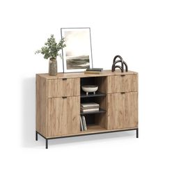 KOMMODE Aterno Viking Oak 120 x 81.2 cm mit 2 Schubladen und 2 T&uuml;ren