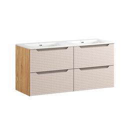DOPPELWASCHTISCH 121cm Mallory Beige und Holz