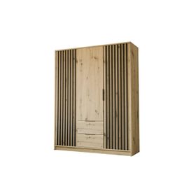 KLEIDERSCHRANK NELA, dreit&uuml;rig mit Lamellen, 155 cm, Artisan/Schwarz