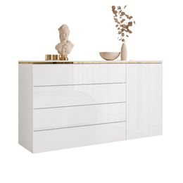 KOMMODE H&Auml;NGENDE AURORA 4S1D Wei&szlig; / Wei&szlig; hochglanz
