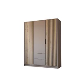 KLEIDERSCHRANK NELA, dreit&uuml;rig mit Lamellen, 155 cm, Grau/Artisan