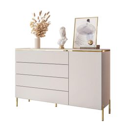 KOMMODE AURORA 4S1D Kaschmir mit gerade Goldchrom Fu&szlig;e