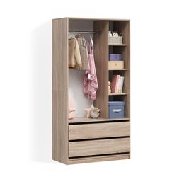 KINDERKLEIDERSCHRANK Trento Sonoma 100 x 200 cm mit 2 Schubladen