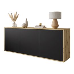 KOMMODE SANAYI H&auml;ngend Eiche Artisan/Mattschwarz