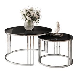 COUCHTISCH 2 in 1 LORI GLASS verchromt silber
