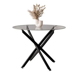 ESSTISCH BEIRA Runder Tisch 90 cm mit Glasplatte und Schwarz Tischbeine