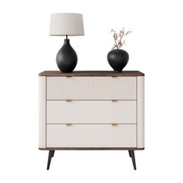 KOMMODE f&uuml;r das Wohnzimmer AUTUMN 3S auf hohen Beinen, Kaschmir / Nussbaum