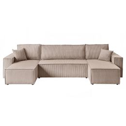 WOHNLANDSCHAFT Gepolstertes CARLO U Cord mit Schlaffunktion und Bettkasten, Poso 02
