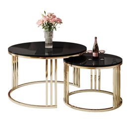 COUCHTISCH 2 in 1 LORI verchromt gold Hochglanz