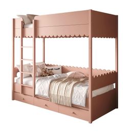 ETAGENBETT BABUSHKA &ndash; Etagenbett 90x200 cm, mit zwei Matratze, Nat&uuml;rlich Rosa