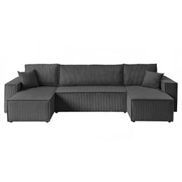 WOHNLANDSCHAFT Gepolstertes CARLO U Cord mit Schlaffunktion und Bettkasten, Poso 60