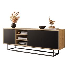 TV-ELEMENT SANAYI II mit Regalen Eiche Artisan/Schwarz