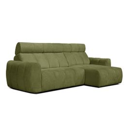 ECKSOFA KIMI 3-Sitzer, ausziehbarer Sitz, verstellbare Kopfst&uuml;tzen, olivgr&uuml;n