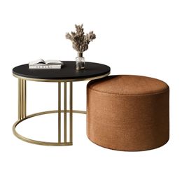 COUCHTISCH mit Hocker LORI MAT geb&uuml;rstetes Gold/schwarz matt/Perfect Harmony 52