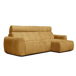 ECKSOFA KIMI 3-Sitzer, ausziehbarer Sitz, verstellbare Kopfst&uuml;tzen, senfgelb