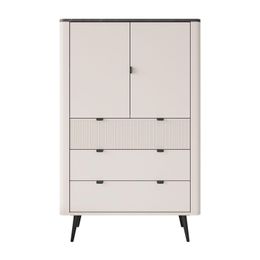 HIGHBOARD mit Schubladen AUTUMN 2D3S mit geriffelter Front, Kaschmir / Grauer Stein