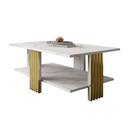 COUCHTISCH SAPHIRA GOLD mit Ablageboden, Wei&szlig;er Marmor