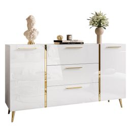 SIDEBOARDS MIT SCHUBLADEN ONYX AUF GOLDENEN BEINEN HOCHGLANZ 158 CM