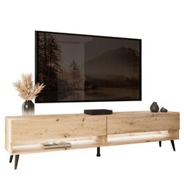LOWBOARD TV-Schrank CALANTE 180 LOFT cm auf schr&auml;gen schwarzen Beinen