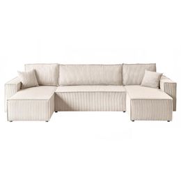 WOHNLANDSCHAFT Gepolstertes CARLO U Cord mit Schlaffunktion und Bettkasten, Poso 100