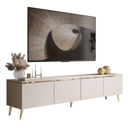 LOWBOARD TV-Schrank CELINE KASCHMIR 200 cm auf schr&auml;gen goldenen Chrom-Beinen