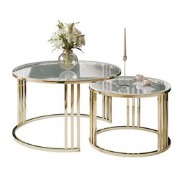 COUCHTISCH 2 in 1 LORI GLASS verchromt gold