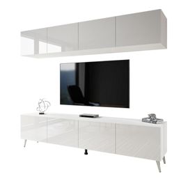 WOHNW&Auml;NDE AURA PUSH-OPEN Wei&szlig; Hochglanz mit LED-Beleuchtung &ndash; F&uuml;&szlig;e in Chrom