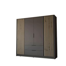 KLEIDERSCHRANK NELA, viert&uuml;rig mit Lamellen, 206 cm, Graphit/Artisan