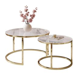 COUCHTISCH CIRI GLASS 2-in-1 CHROME gold