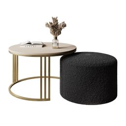 COUCHTISCH mit Hocker LORI MAT geb&uuml;rstetes Gold/Kaschmir matt/Coral 60