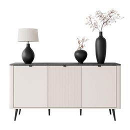 KOMMODE f&uuml;r das Schlafzimmer AUTUMN 3D mit geriffelter Front, Kaschmir / Grauer Stein