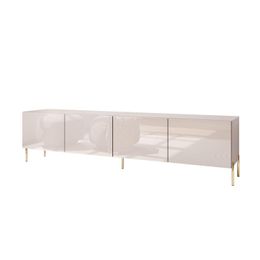 TV-SCHRANK COLGANTE 200 Kaschmir Hochglanz, ohne LED, Gerade goldene F&uuml;&szlig;en