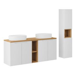 BADM&Ouml;BEL 140.4cm Riva 2er-Set Wei&szlig; und Holz