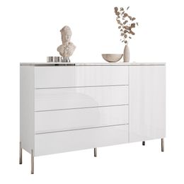 KOMMODE AURORA SILVER 4S1D mit Schubladen &ndash; mit geraden verchromten Beinen
