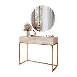 SCHMINKTISCH Blanco Glamour auf goldchrom Gestell mit LED-Spiegel PUSH OPEN