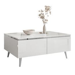 COUCHTISCH AURORA SILVER mit Stauraum und schr&auml;gen Beinen