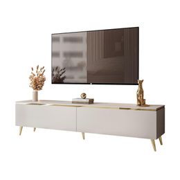 LOWBOARD RTV AURORA Kaschmir mit schr&auml;ge Goldchrom Fu&szlig;e und LED Beleuchtung