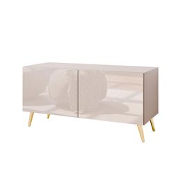 TV-SCHRANK COLGANTE 100 Kaschmir Hochglanz, ohne LED, Schr&auml;ge goldene F&uuml;&szlig;en