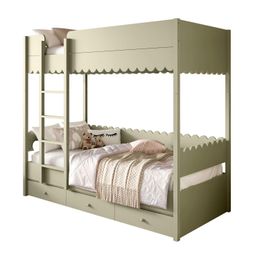 ETAGENBETT BABUSHKA &ndash; Etagenbett 90x200 cm, mit zwei Matratze, Olivgr&uuml;n