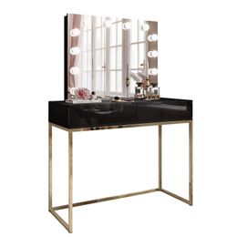 SCHMINKTISCH BLANCO ELITE mit Spiegel und Beleuchtung Gold Chrom Schwarz Hochglanz PUSH OPEN