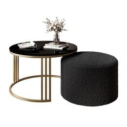COUCHTISCH mit Hocker LORI Hochglanz geb&uuml;rstetes Gold/Schwarz gl&auml;nzend/Coral 60