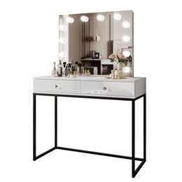 SCHMINKTISCH BLANCO LOFT ELITE mit Spiegel und Beleuchtung Wei&szlig; Hochglanz Kristallgriff