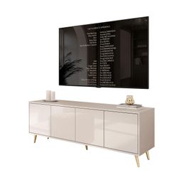 TV-SCHRANK SANAYI Kaschmir Hochglanz &ndash; schr&auml;ge goldene Beine