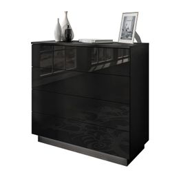 KOMMODE LINA mit Schubladen PUSH OPEN Schwarzer Glanz LED
