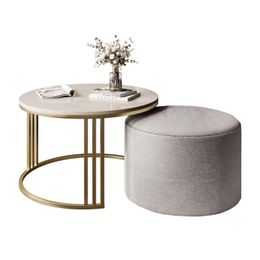 COUCHTISCH mit Hocker LORI Hochglanz geb&uuml;rstetes Gold/gl&auml;nzender Kaschmir/Perfect Harmony 82