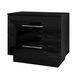 NACHTTISCH LINA mit Chromgriffen, Hochglanz, LED