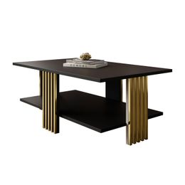 COUCHTISCH SAPHIRA GOLD mit Ablageboden, Schwarz Matt