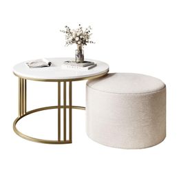 COUCHTISCH mit Hocker LORI Hochglanz geb&uuml;rstetes Gold/wei&szlig;er Glanz/Perfect Harmony 01