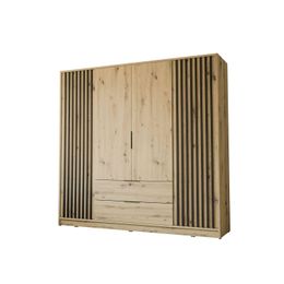 KLEIDERSCHRANK NELA, viert&uuml;rig mit Lamellen, 206 cm, Artisan/Schwarz